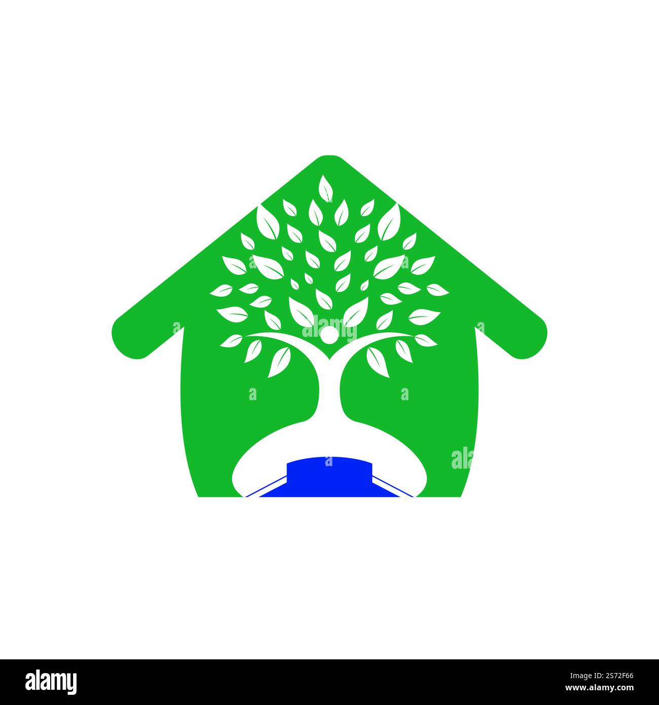 Nature call vector logo design. Handset and human tree with home shape ...