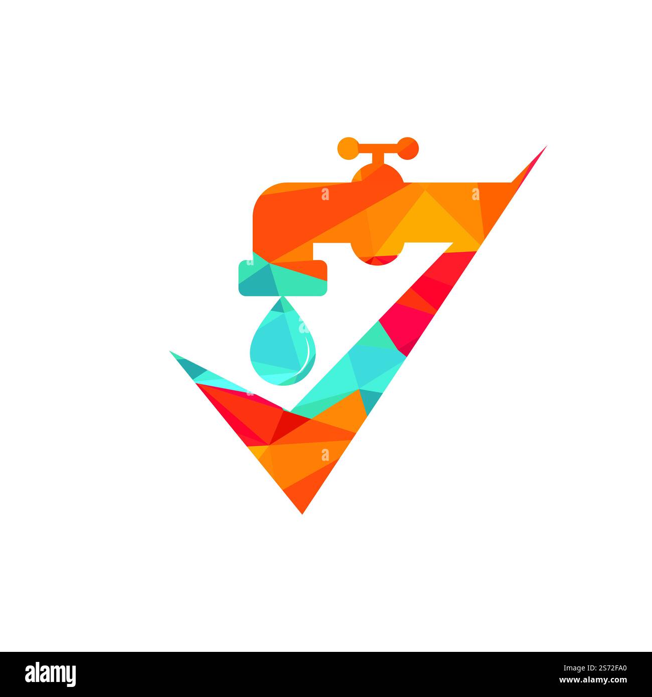 Check plumbing logo template illustration. Water faucet with check tick ...