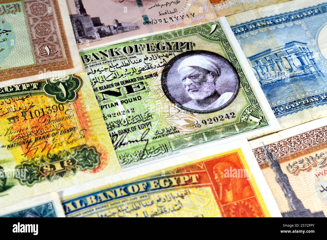 Background of one Egyptian pound banknotes bill of different eras since ...