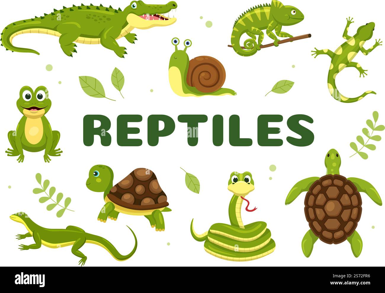 Set of Animal Reptile Template Hand Drawn Cartoon Flat Illustration ...