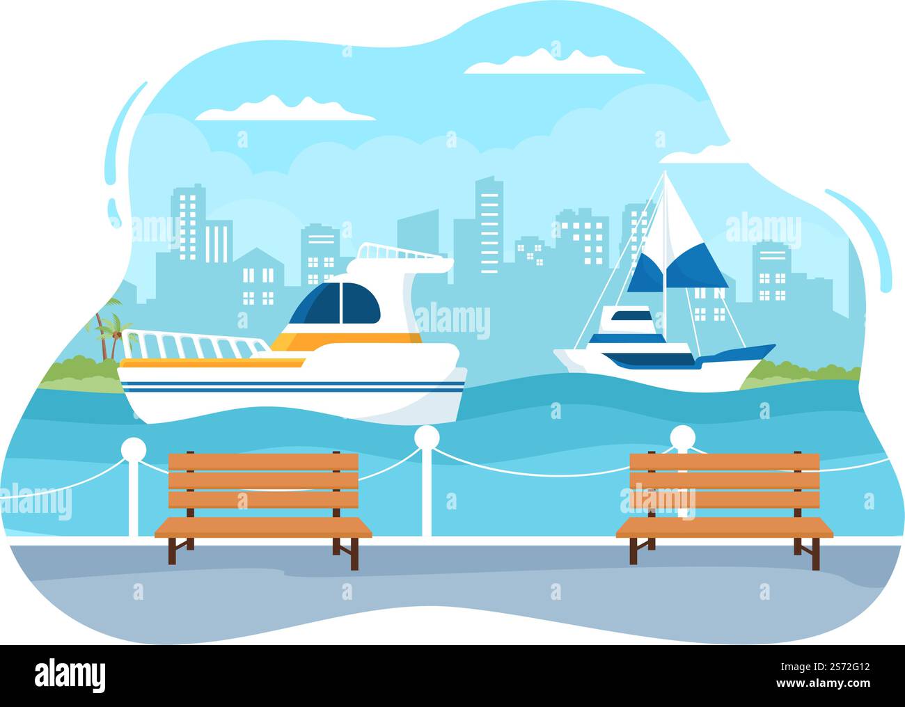 Yachts Template Hand Drawn Cartoon Flat Illustration with People ...