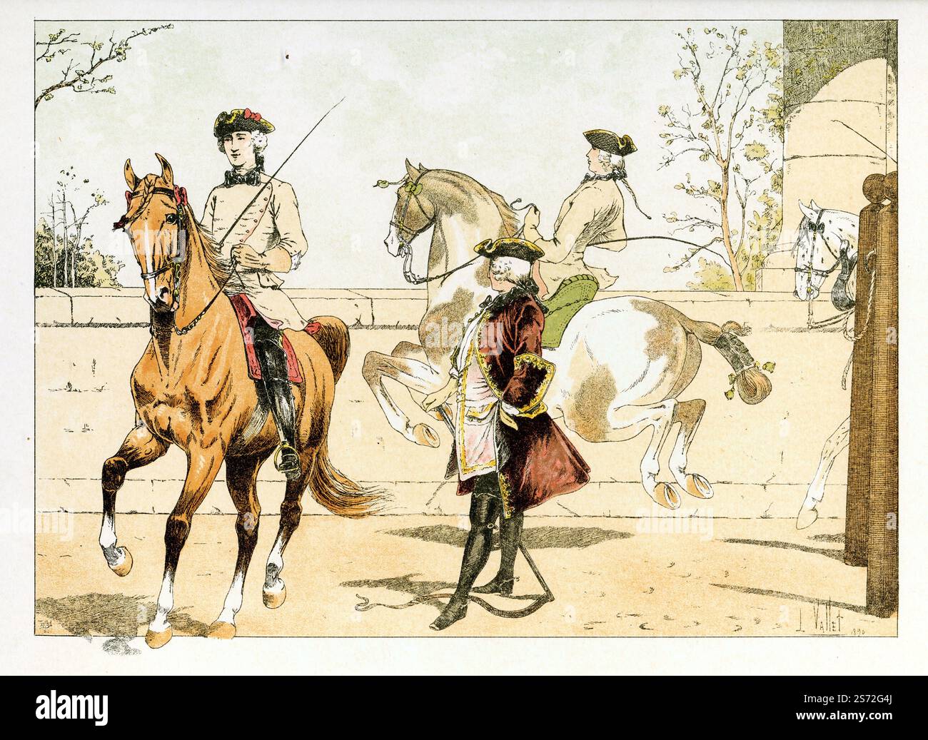 Open outdoors riding school; 1751. Vintage historical illustration ...
