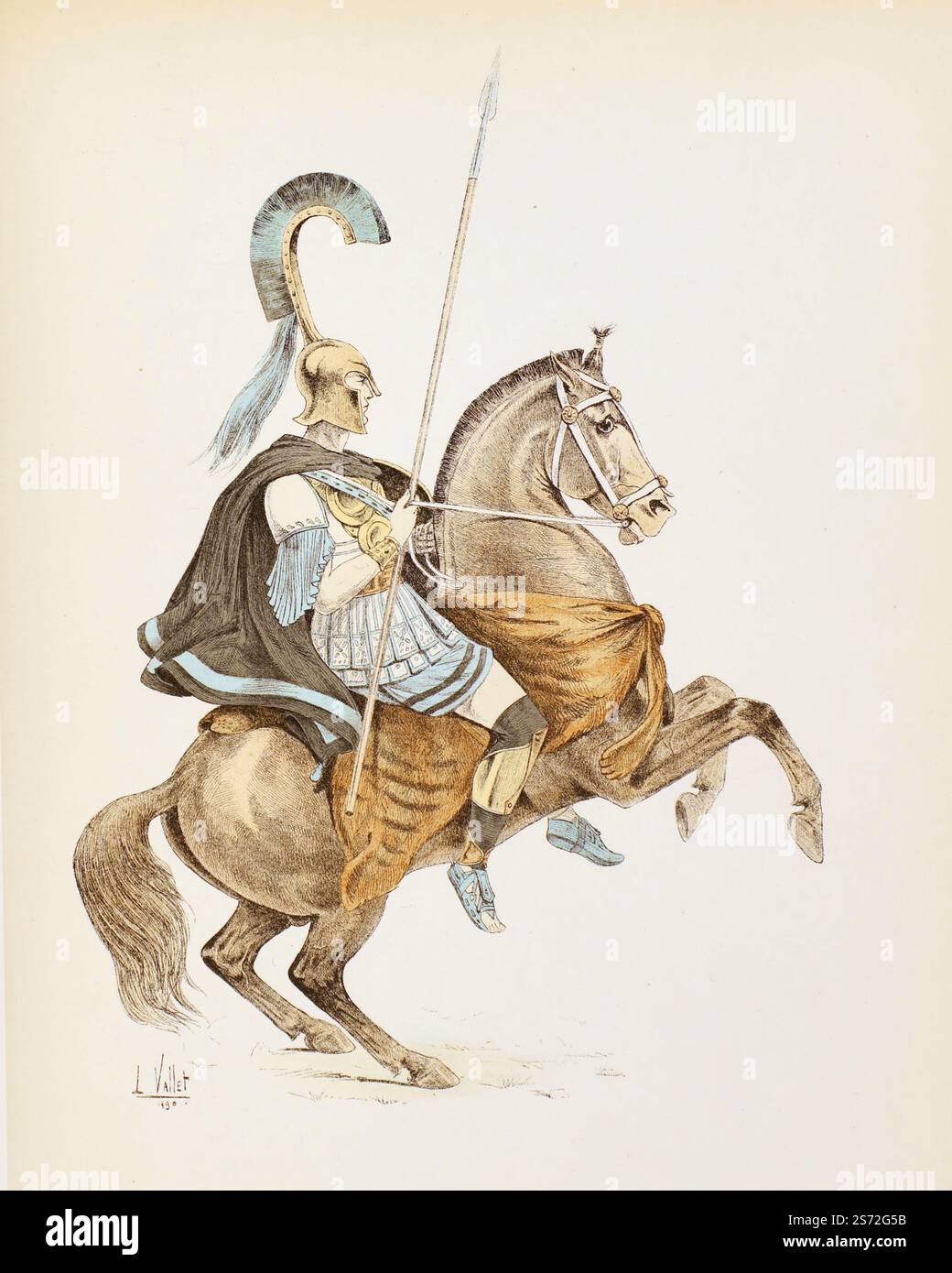 Greek horseman; around 350 BC .. Vintage historical illustration ...