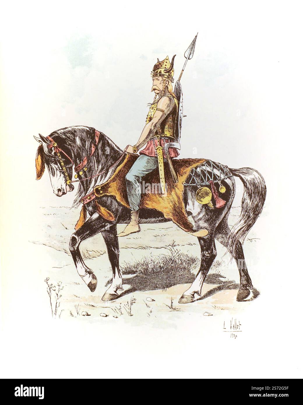 Gallic chief (Gaulois). Vintage historical illustration portrait of ...