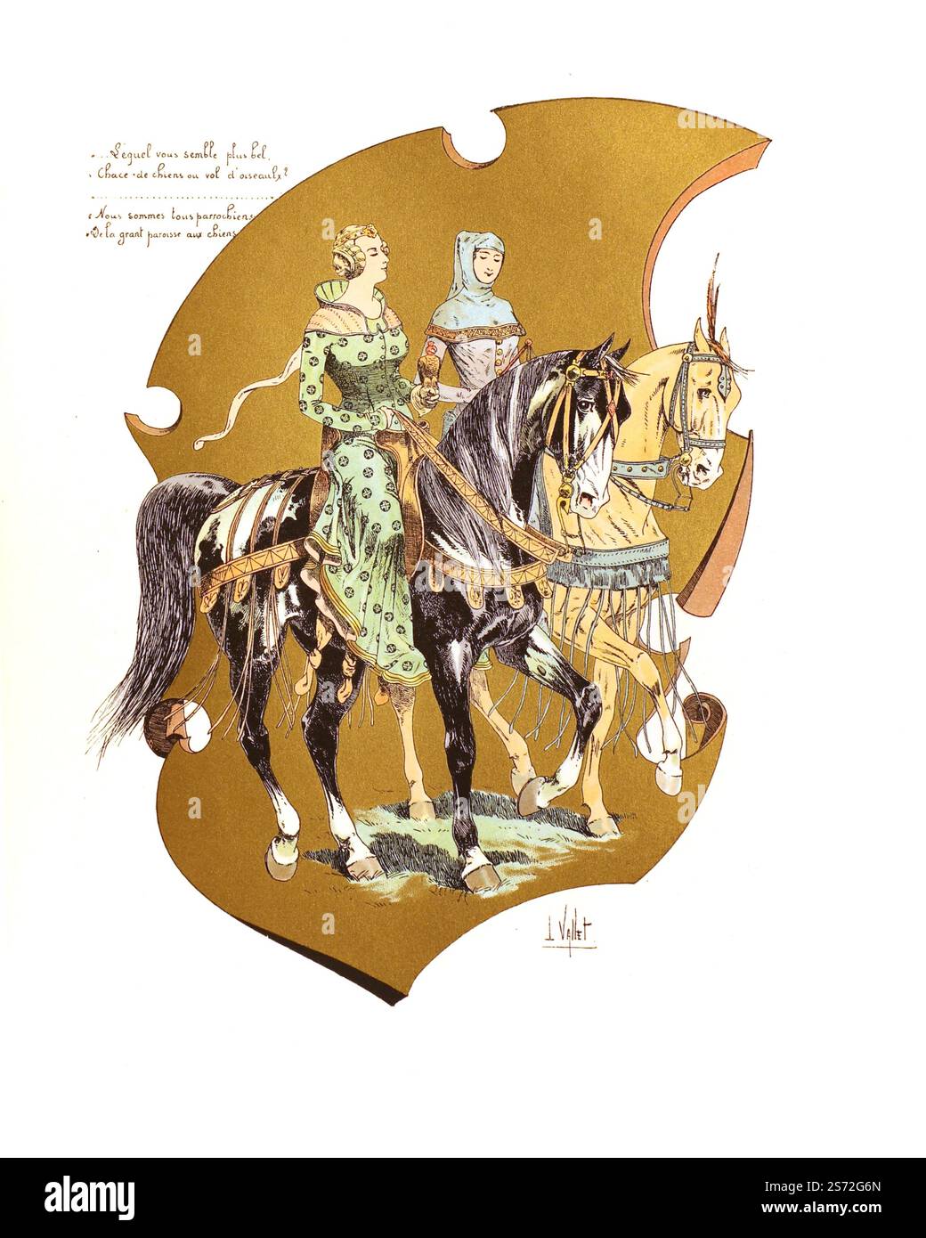 Chatelaines of the mid-14th century. Vintage historical illustration ...