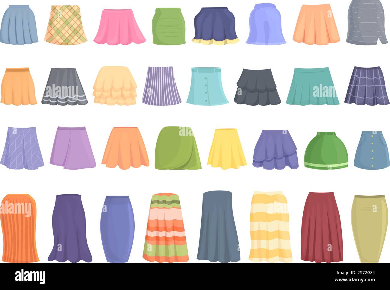 Skirt icons set cartoon vector. Clothes apparel. Mini short. Skirt ...