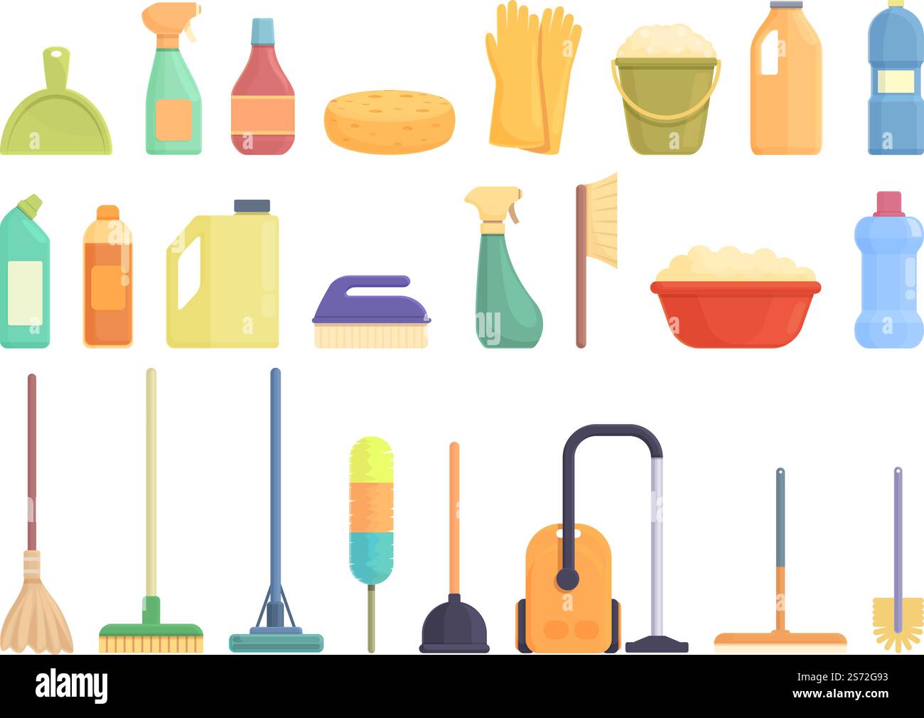 Spring cleaning icons set cartoon vector. Home family. Clean house ...