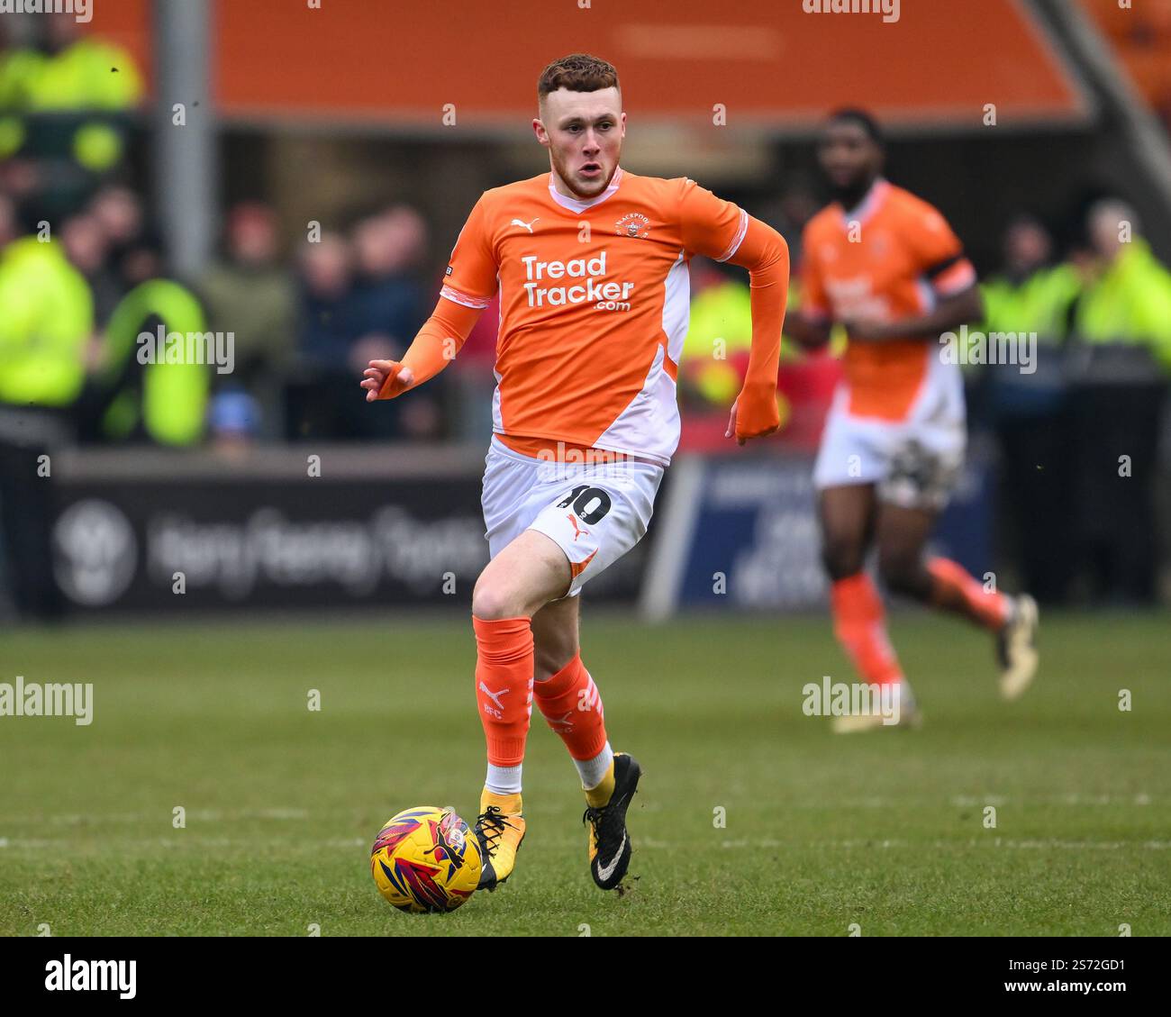 Sonny Carey of Blackpool makes a break with the ball during the Sky Bet League 1 match Blackpool ...