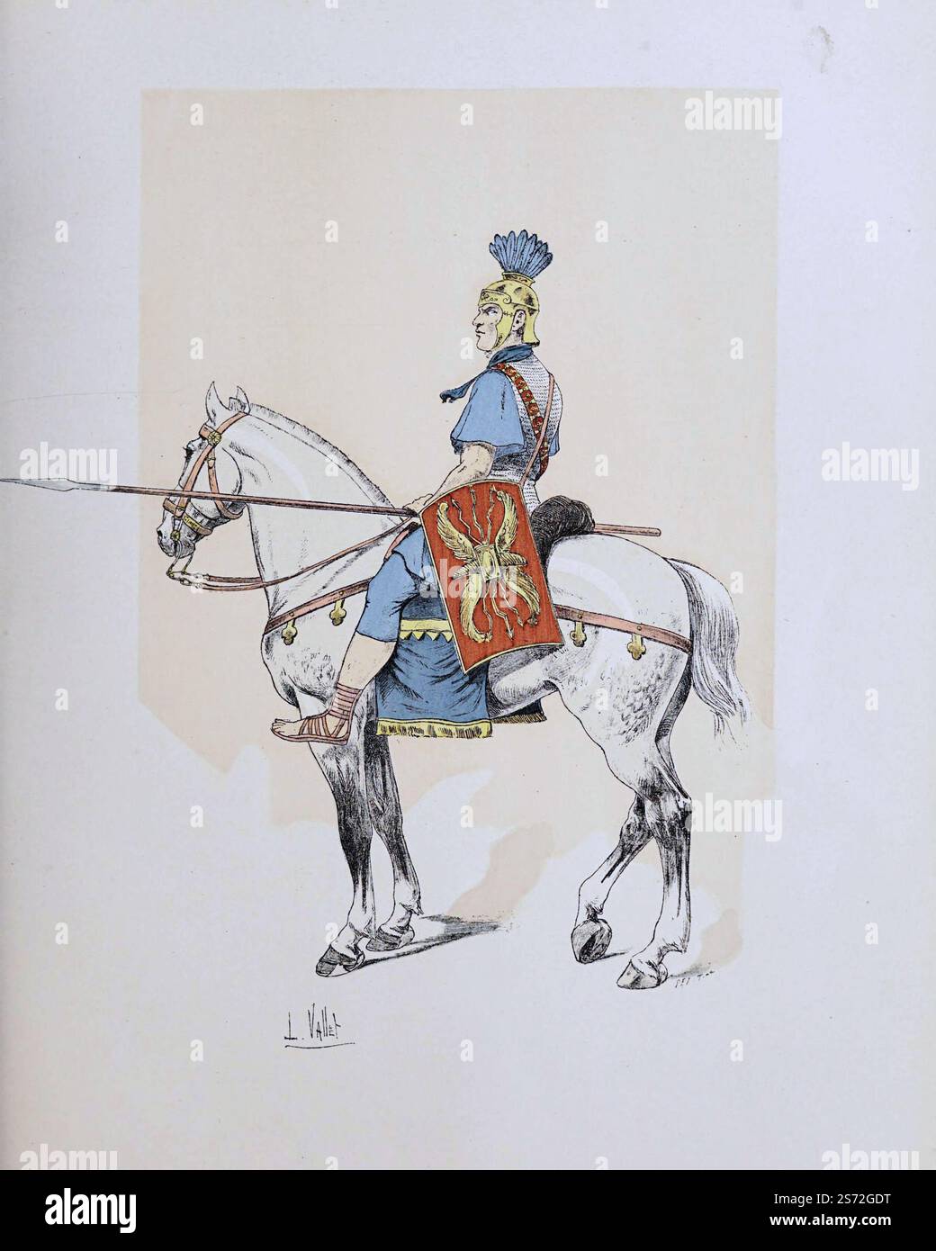 Roman soldier horseman, soldier in uniform. Vintage historical ...