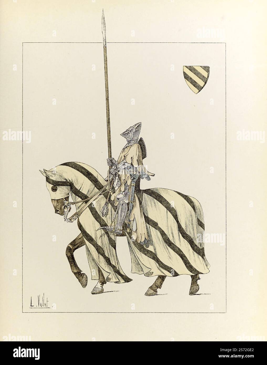 Gendarme of the 14th century, in war harness. Vintage historical ...