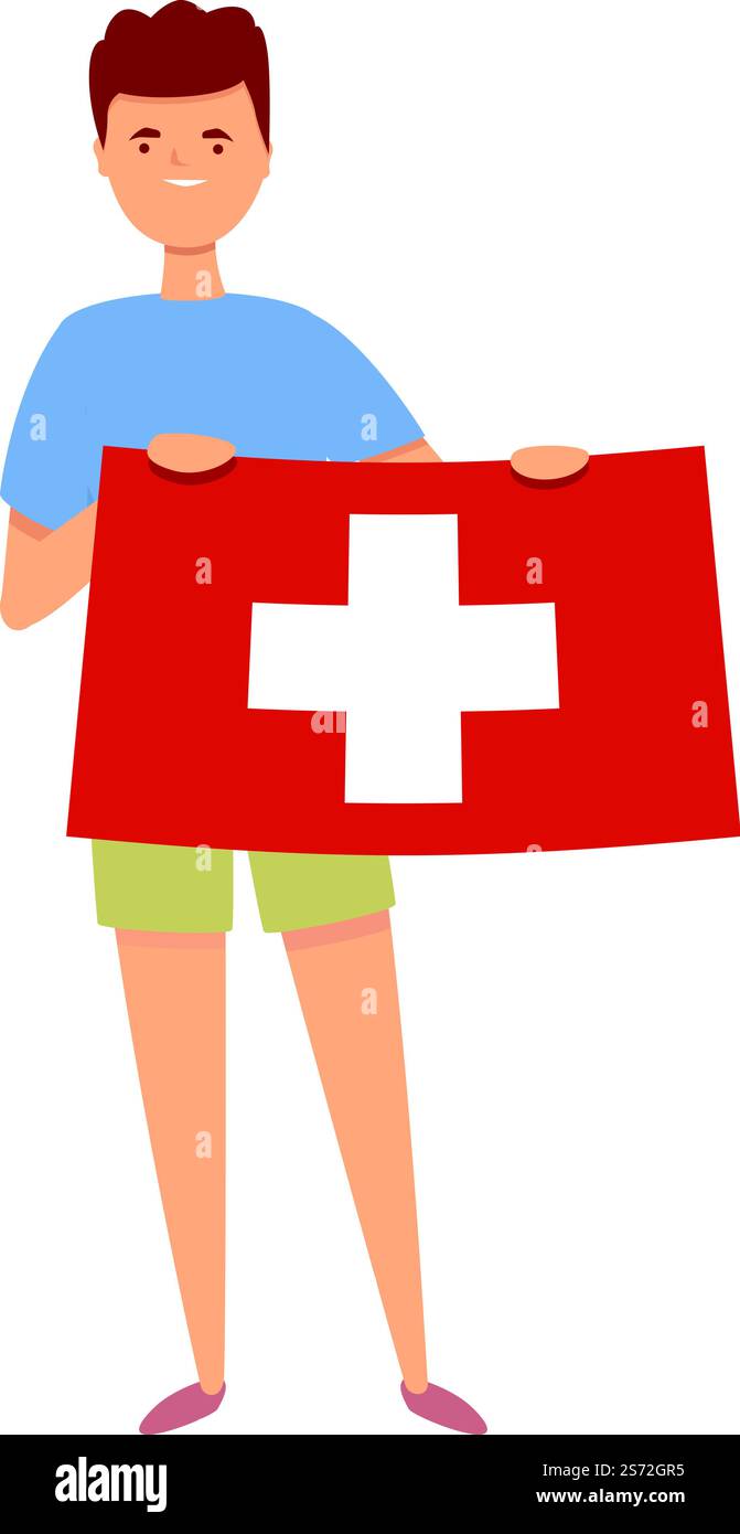 Boy with Switzerland flag icon cartoon vector. Cute kid. World boy. Boy ...