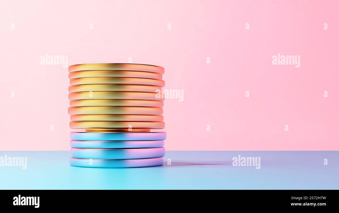 Futuristic Metallic Coin Stack - 3D of a Minimalist Financial Concept ...