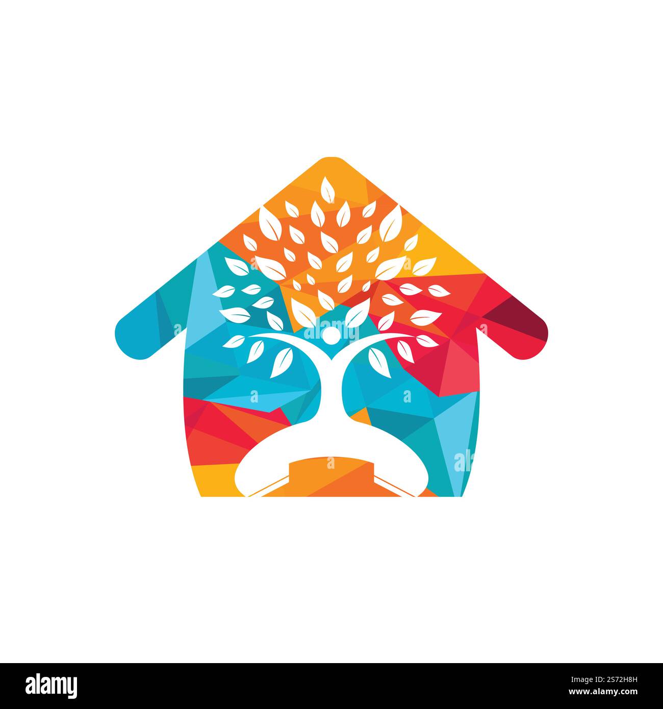 Nature call vector logo design. Handset and human tree with home shape ...