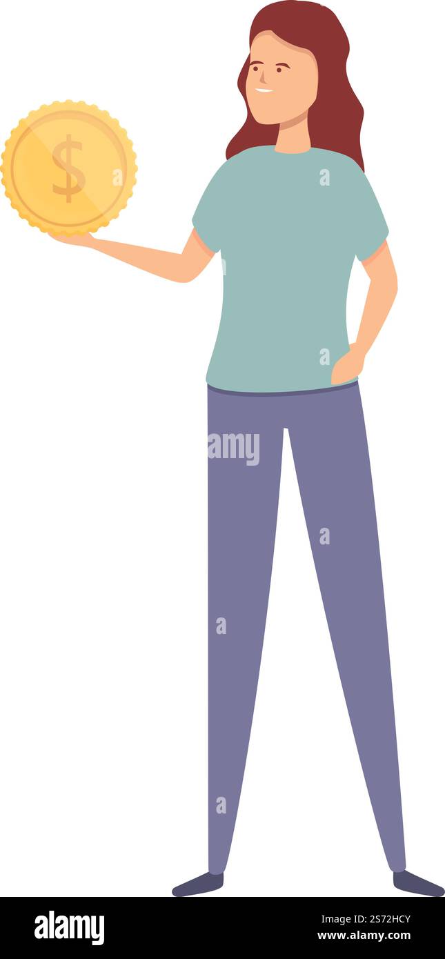 Girl passive income icon cartoon vector. Work money. Freedom job. Girl ...