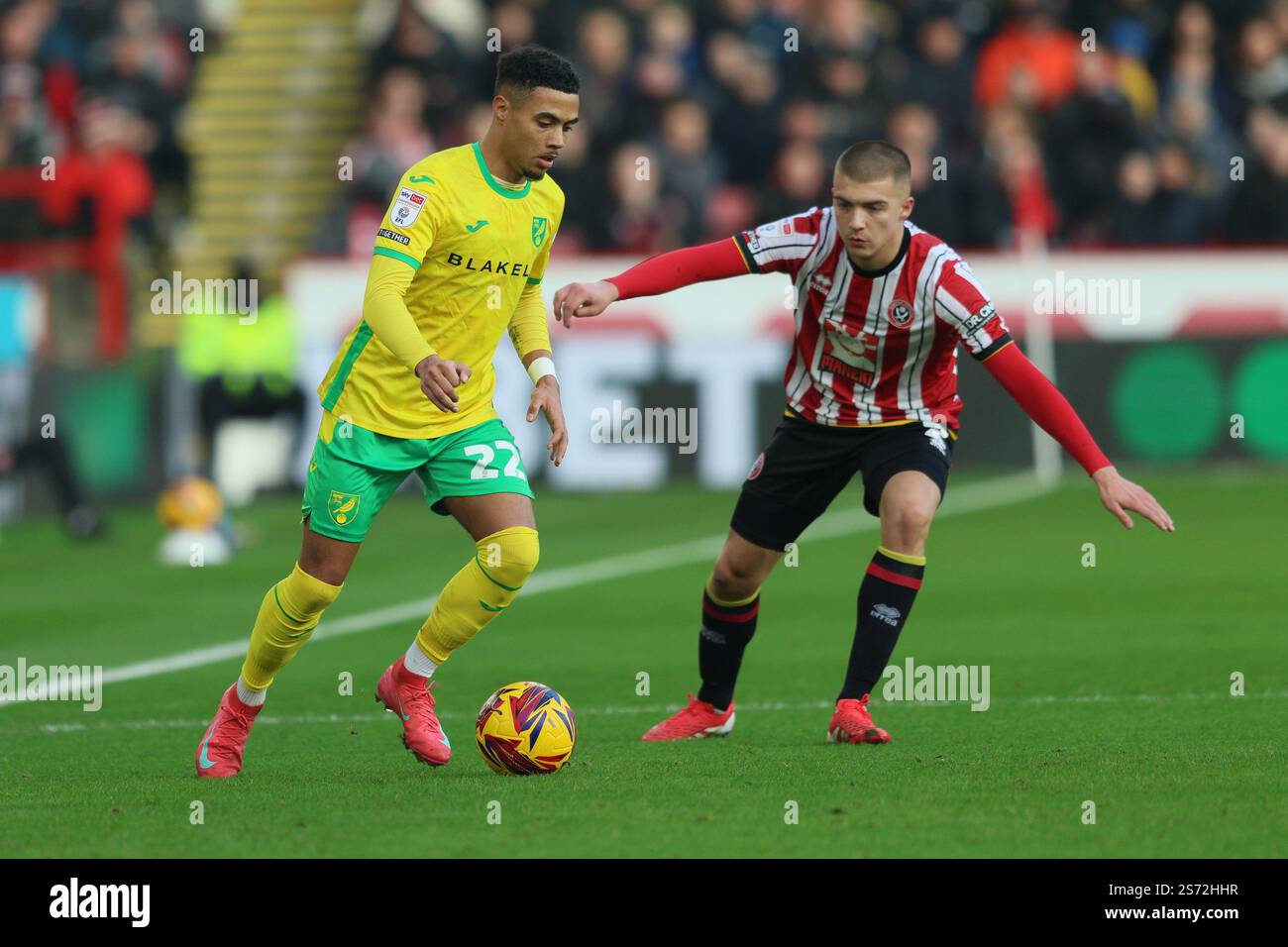 Sheffield, UK. 18th Jan, 2025. Lewis Dobbin of Norwich City is ...