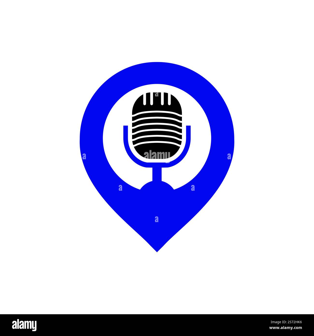 Podcast and map pin logo design. Studio table microphone with broadcast ...