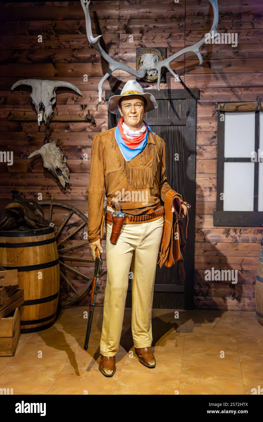 A wax figure representing actor John Wayne at the Hollywood Wax Museum ...