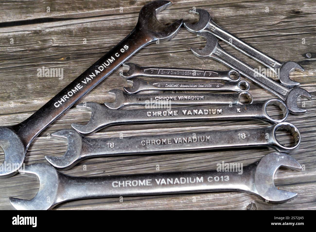 Steel wrenches and combination spanners, hand tools set, various tools ...