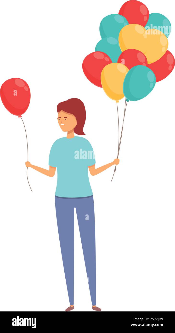 Girl sell red balloon icon cartoon vector. Shop vendor. Happy man. Girl ...