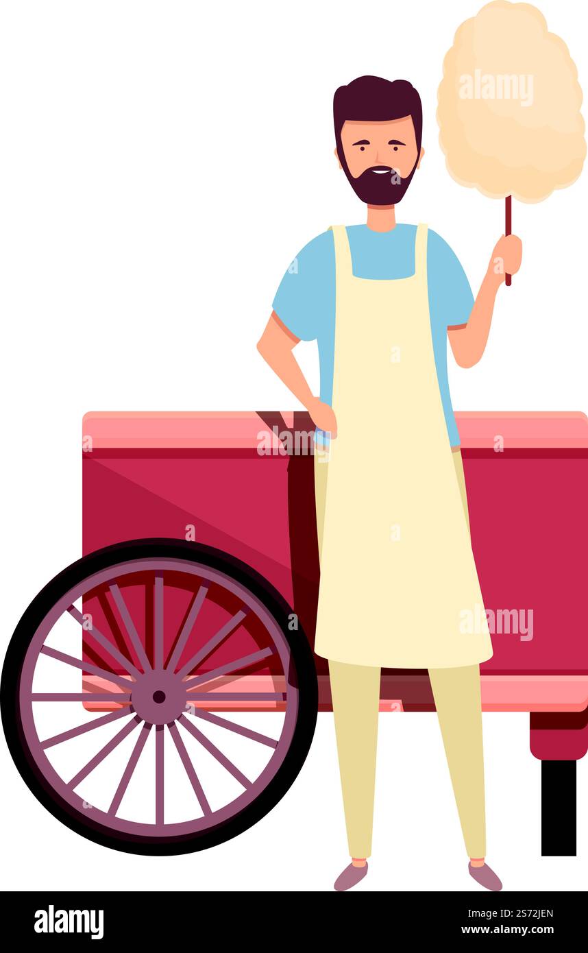 Happy cotton seller icon cartoon vector. Food cart. Street machine ...