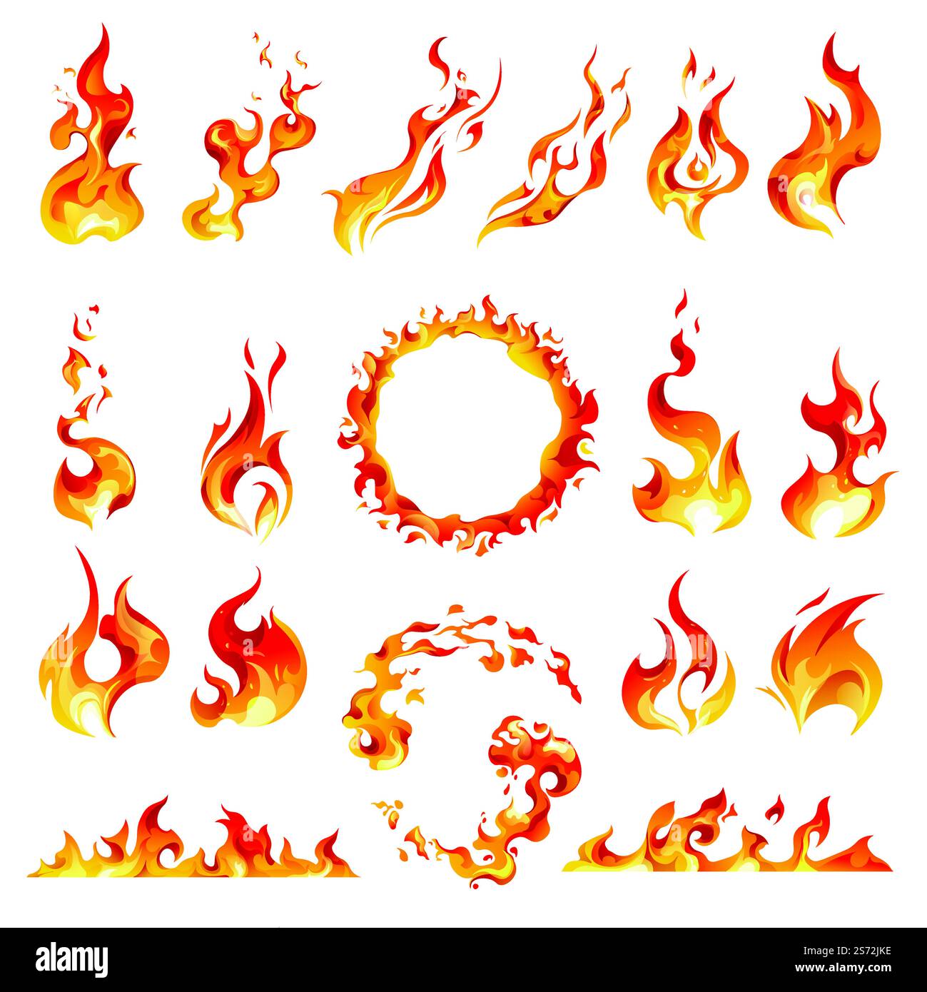 Flames and fire, circle and frames with copy space, isolated icons of ...