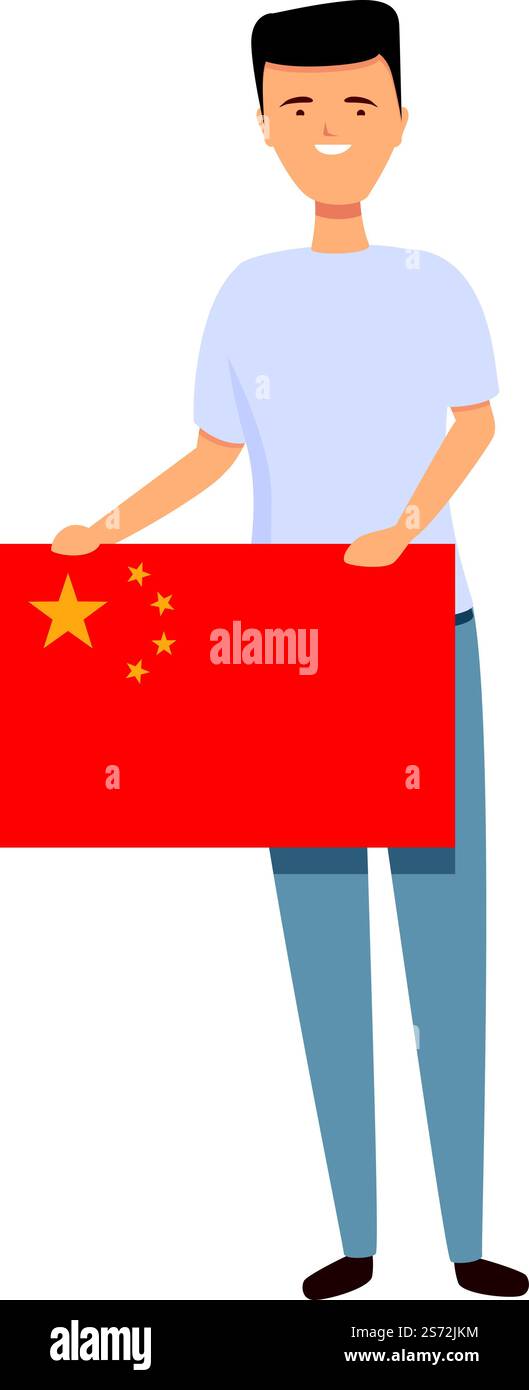 Boy take China flag icon cartoon vector. World kid. Cute boy. Boy take ...