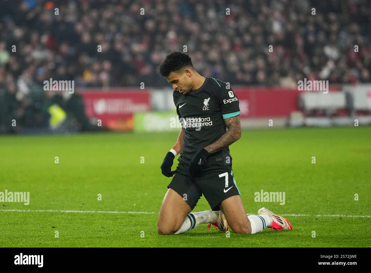 Liverpool's Luis Diaz reacts after missing a chance during the English ...
