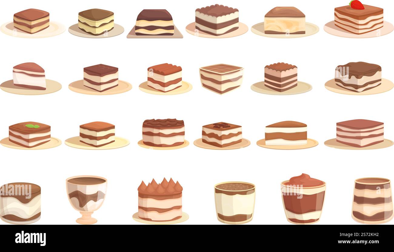 Tiramisu icons set cartoon vector. Food appetizer. Cake cream. Tiramisu ...