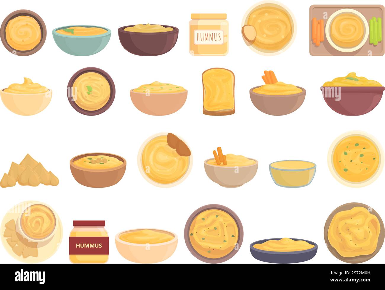 Hummus icons set cartoon vector. Food pita. Arabic bean. Hummus icons ...