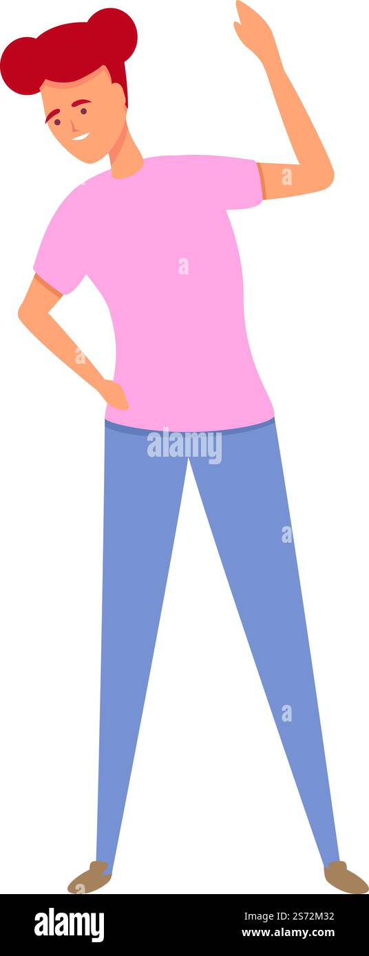 Girl exercise icon cartoon vector. Sport school. Happy girl. Girl ...