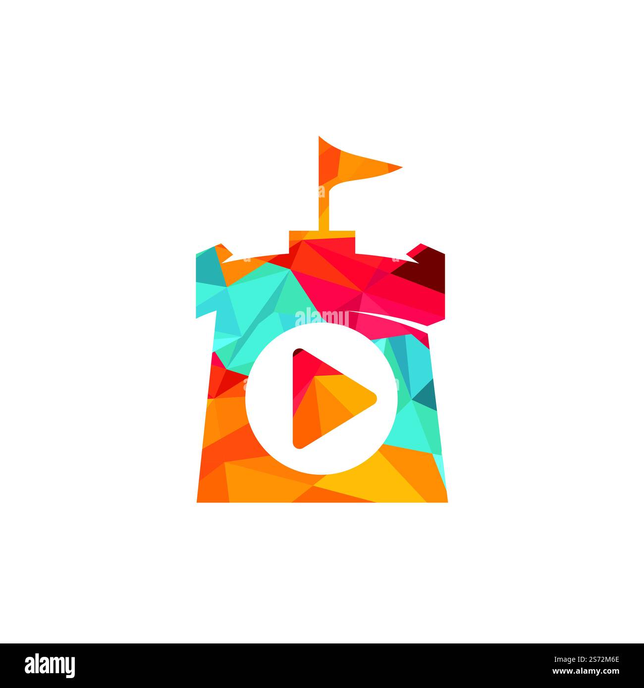 Vector button play and castle logo combination. Record and tower symbol ...