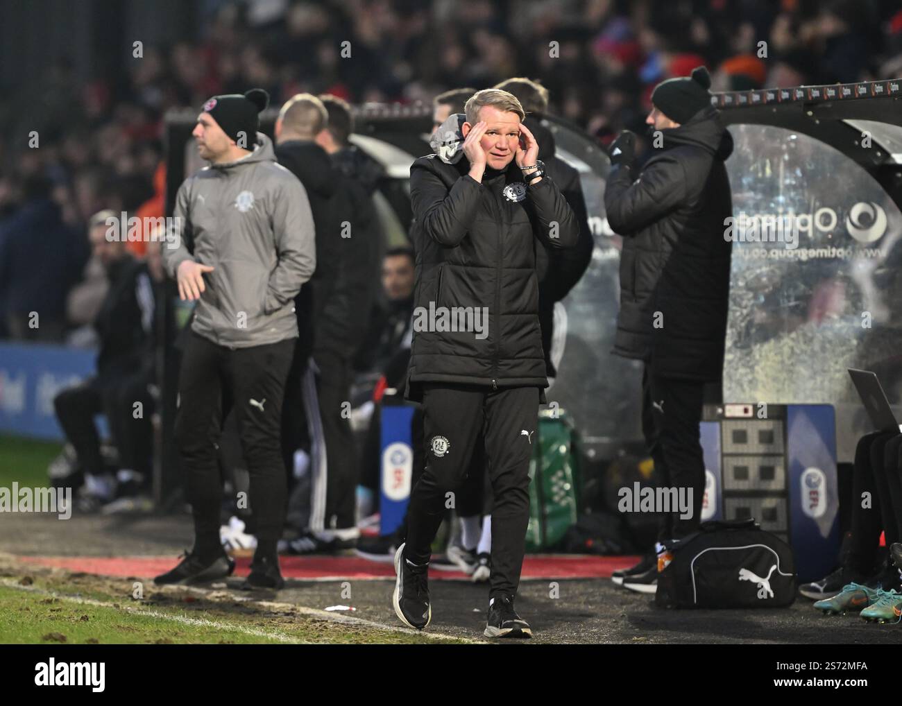 Fleetwood Town's head coach Pete Wild reacts during the Sky Bet League ...