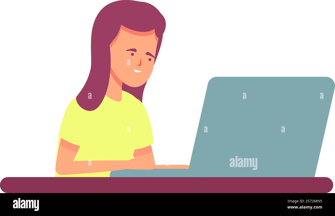 Girl learn icon cartoon vector. Internet school. Class laptop. Girl ...