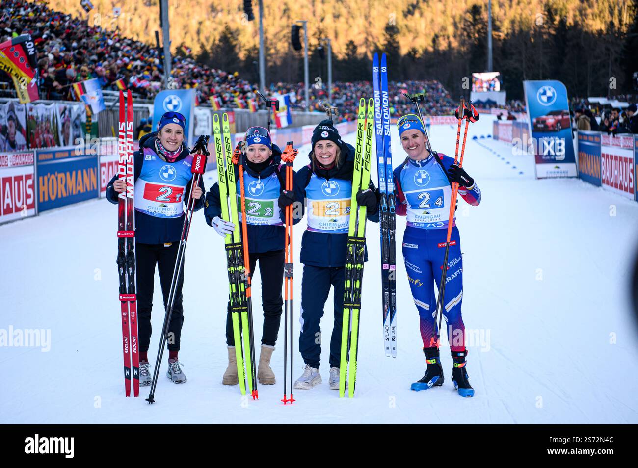 RUHPOLDING, GERMANY - 18 JANUARY, 2025: Oceane Michelon, Paula Botet ...