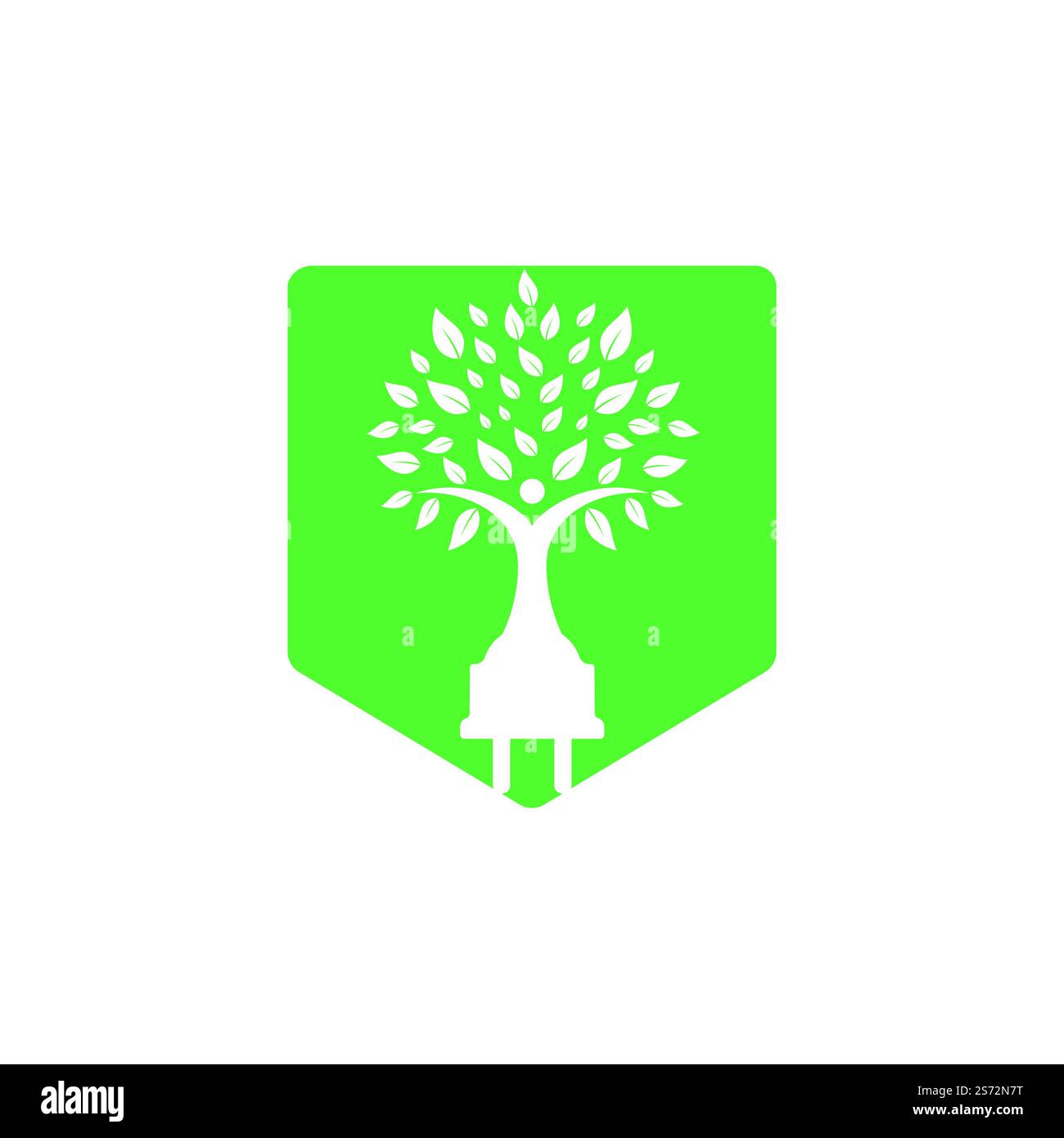 Electric cord and human tree vector logo design. Green energy ...