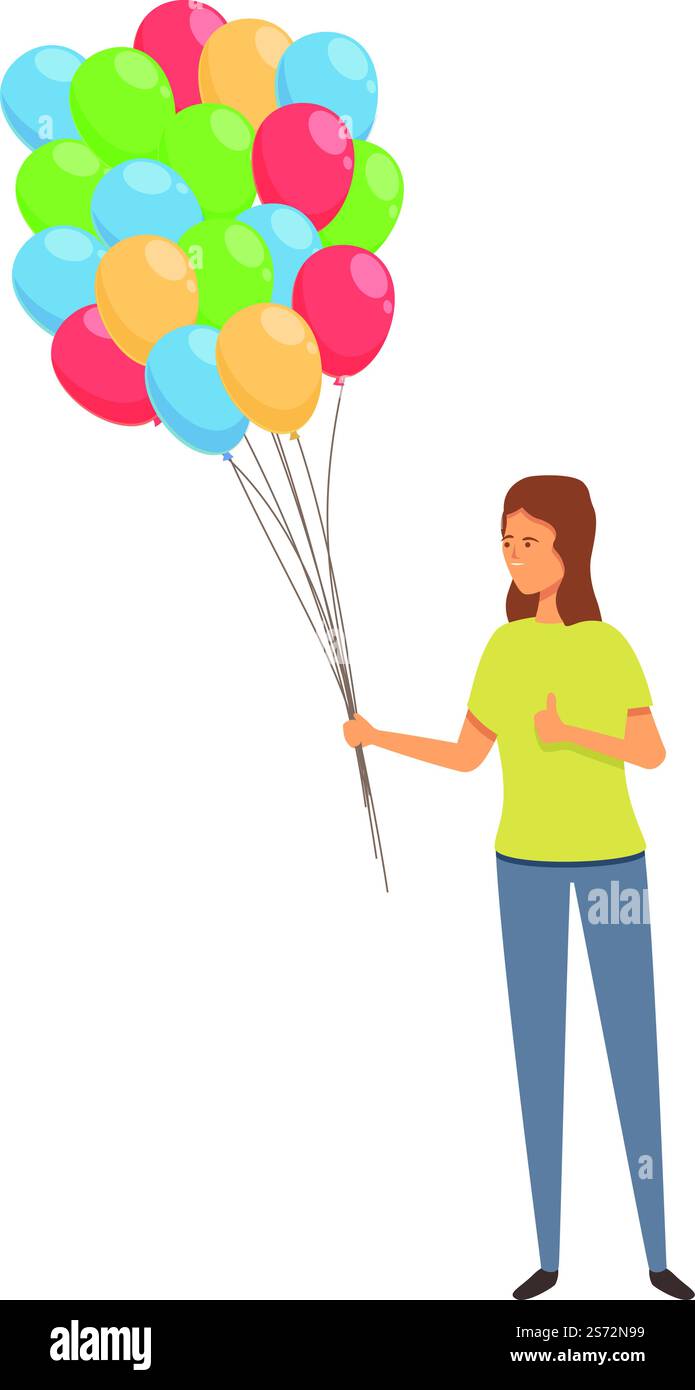 Woman seller balloon icon cartoon vector. Street selling. Happy vendor ...