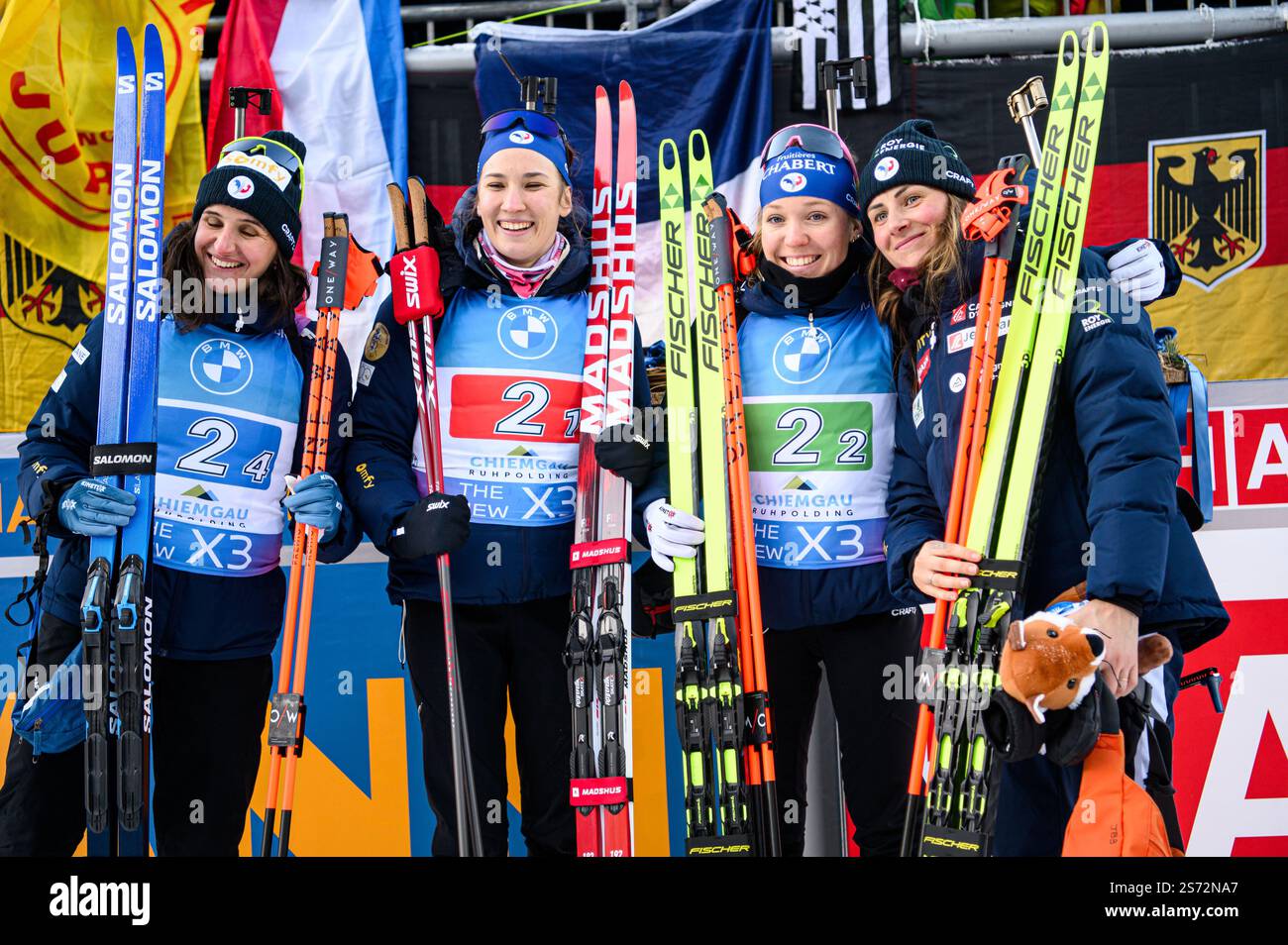 RUHPOLDING, GERMANY - 18 JANUARY, 2025: Oceane Michelon, Paula Botet ...