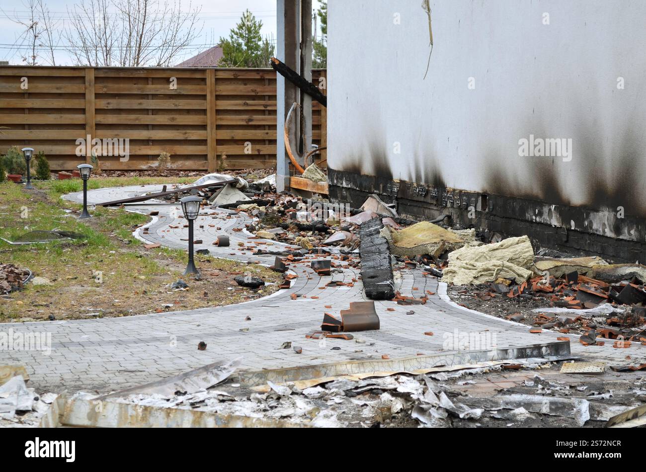 Aftermath of a devastating fire that destroyed a private home. Ruins of ...