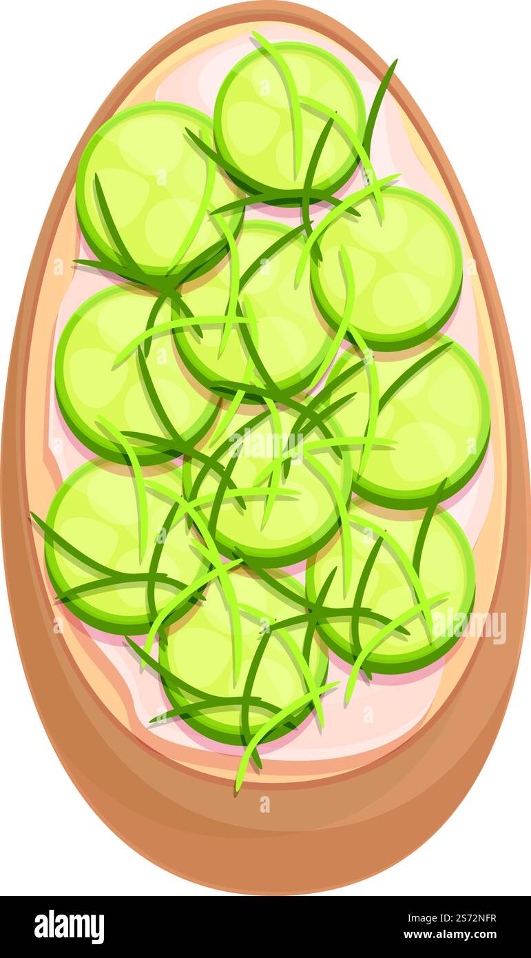 Cucumber bruschetta icon cartoon vector. Toast bread. Starter food ...