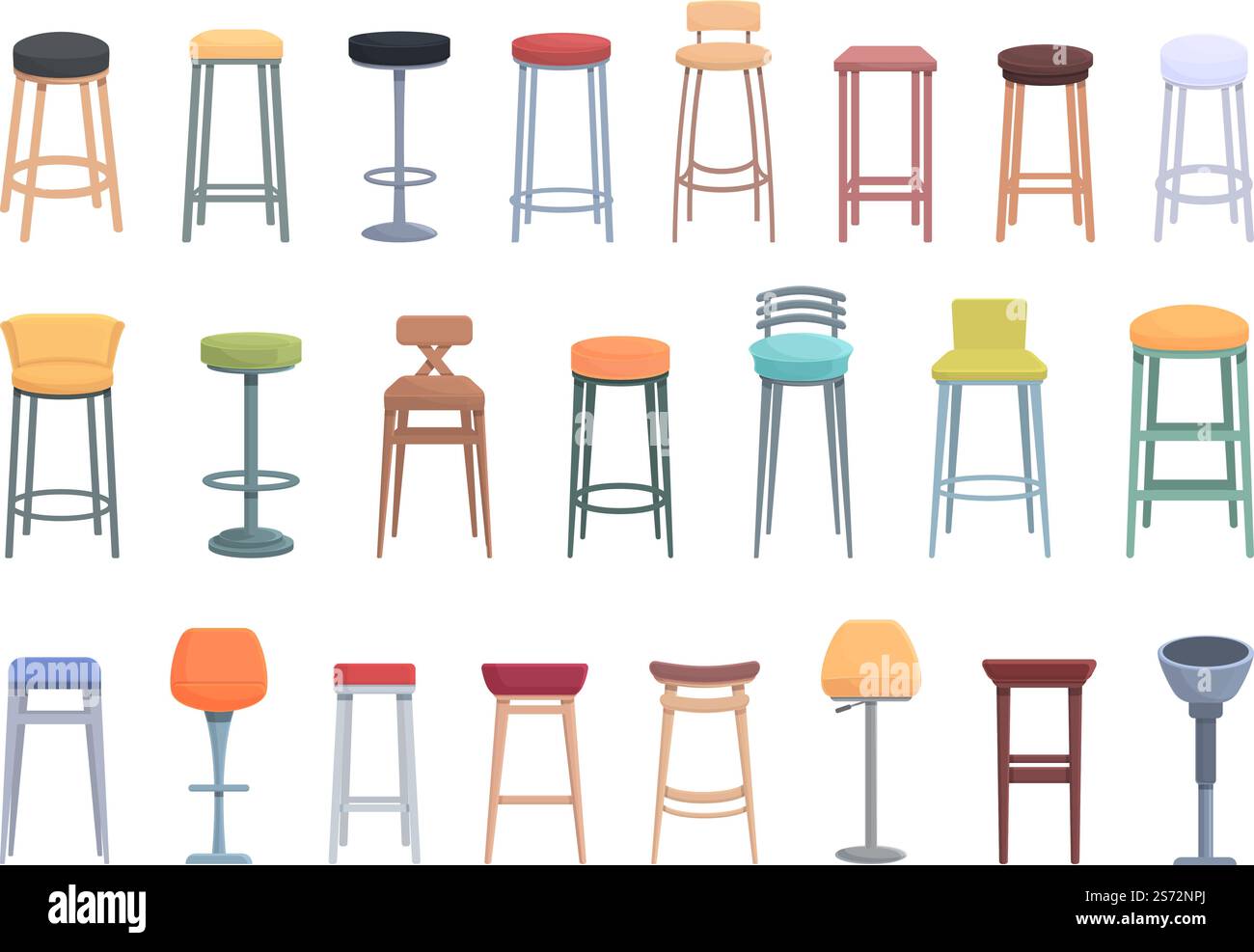 Bar stool icons set cartoon vector. Chair bench. Club furniture. Bar ...