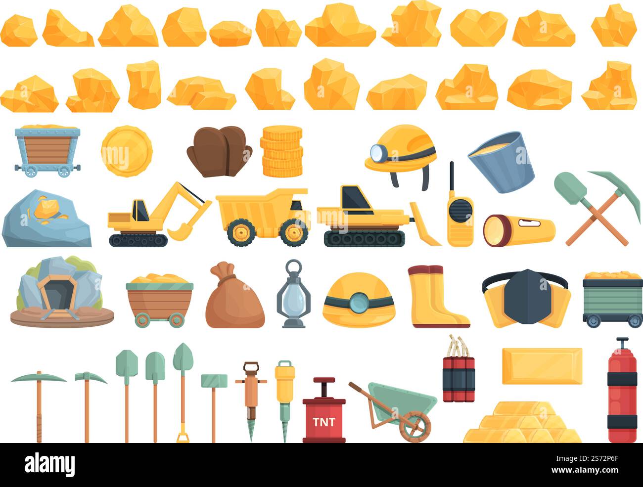 Gold mining icons set cartoon vector. Golden mine. Miner coal. Gold ... Gold mining icons set cartoon vector. Golden mine. Miner coal. Gold ...