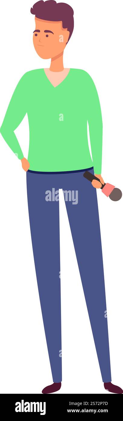 Boy reporter icon cartoon vector. News press. Studio talk. Boy reporter ...