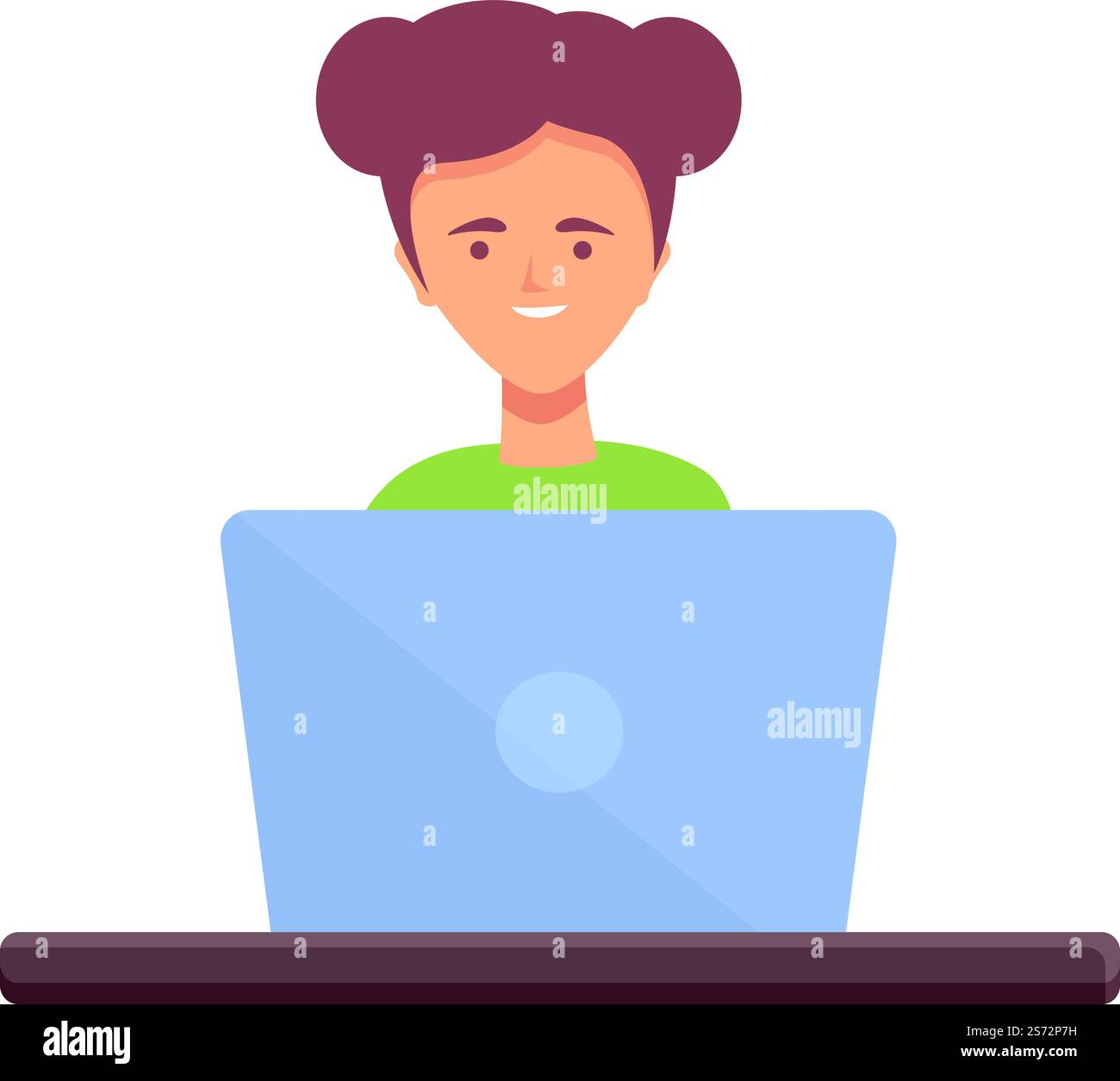 Girl learning icon cartoon vector. Computer child. Internet study. Girl ...