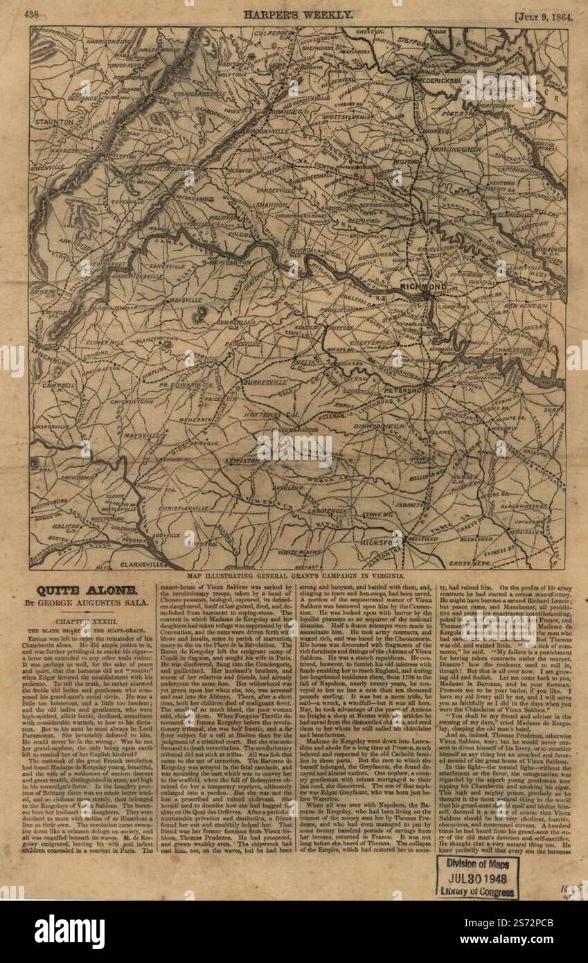 Map illustrating General Grant's campaign in Virginia. 1864 Stock Photo ...