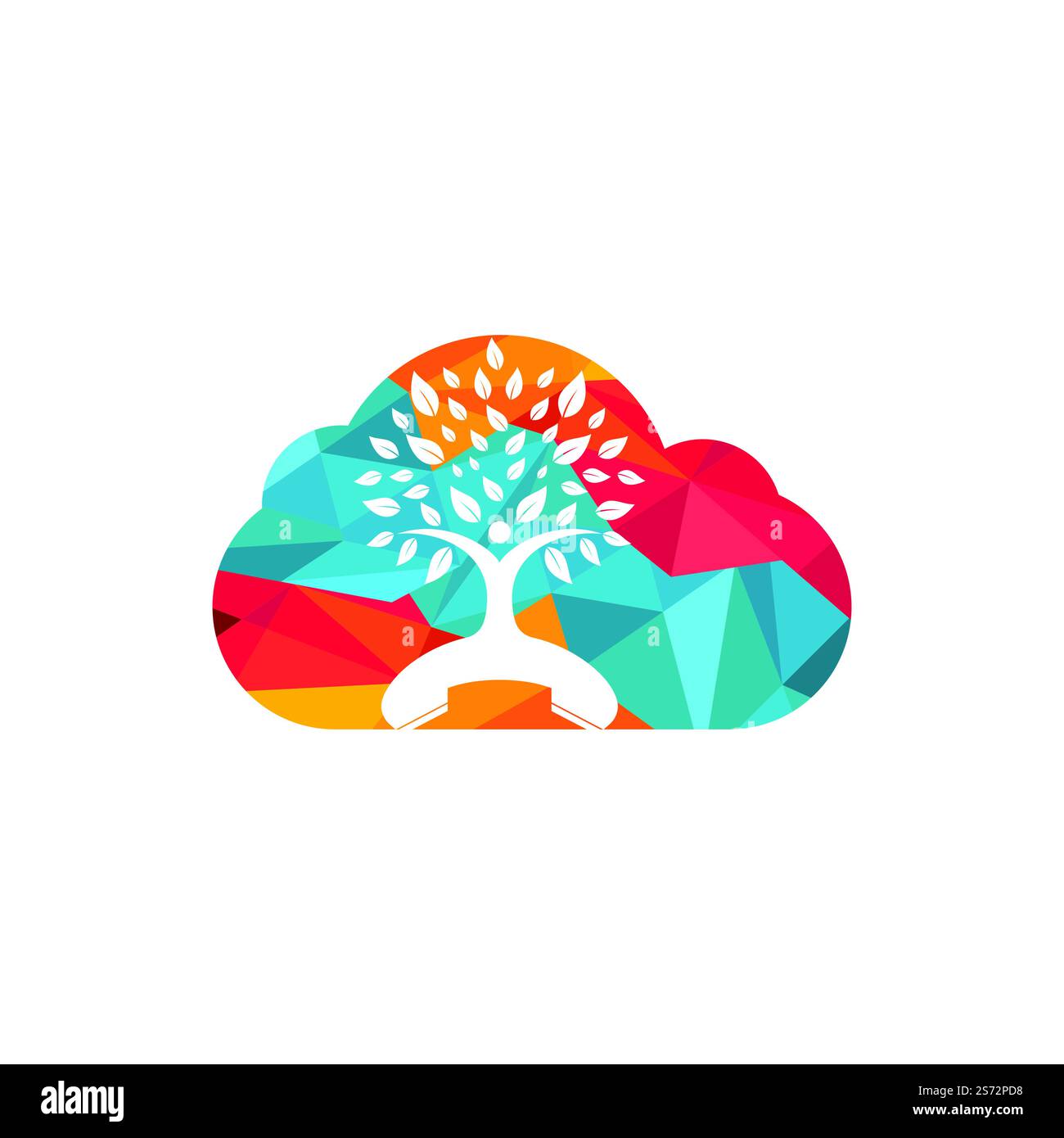 Nature call vector logo design. Handset and human tree with cloud shape ...
