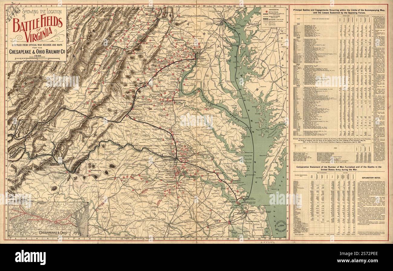 Map showing the location of battle fields of Virginia 1898 by ...