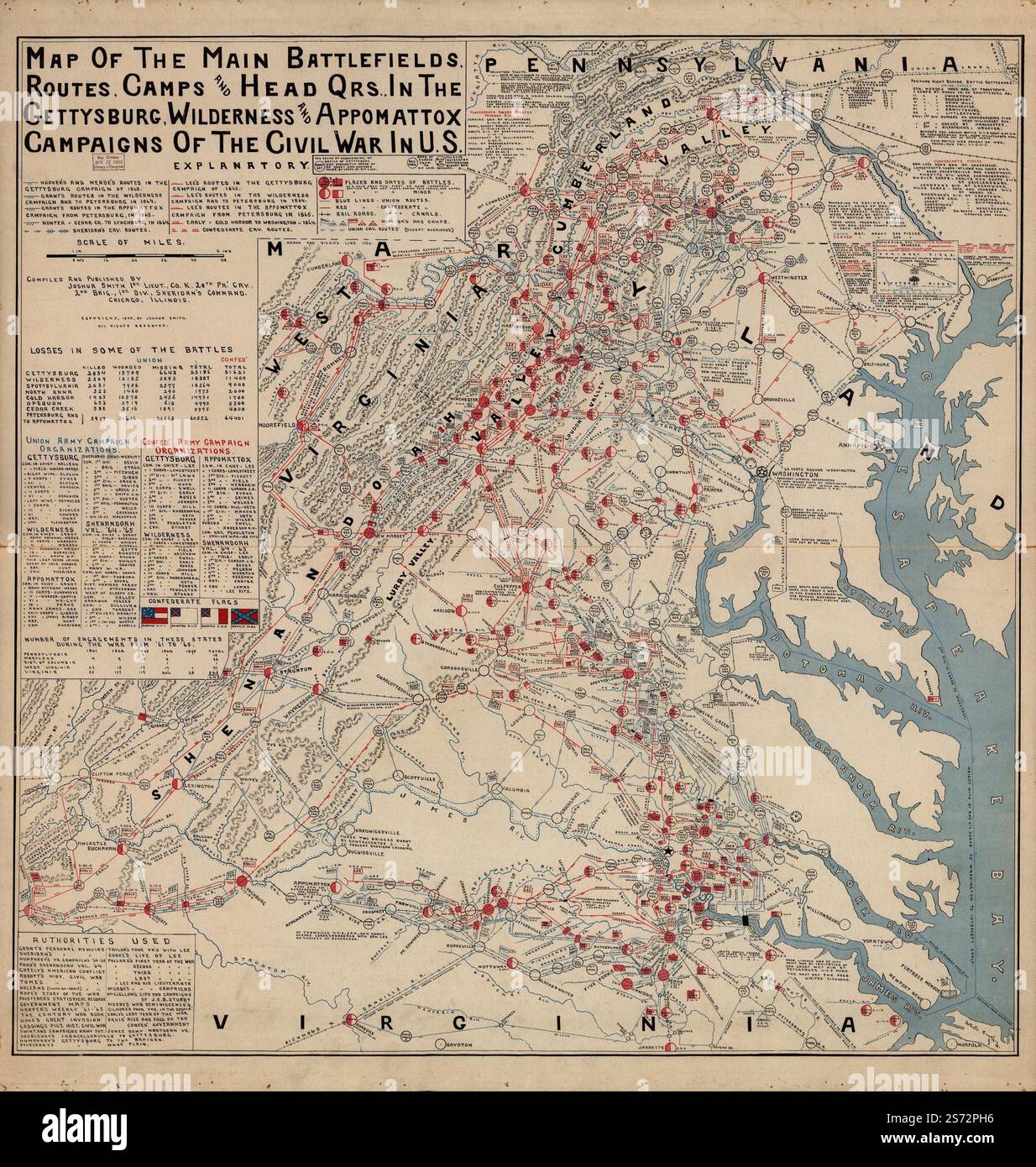 Map of the main battlefields, routes, camps and head qrs., in the ...