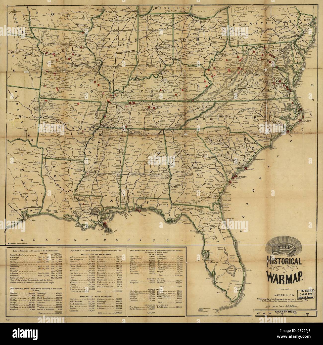 The historical war map. 1862 by Asher & Co., Russell B. B. (Benjamin B ...