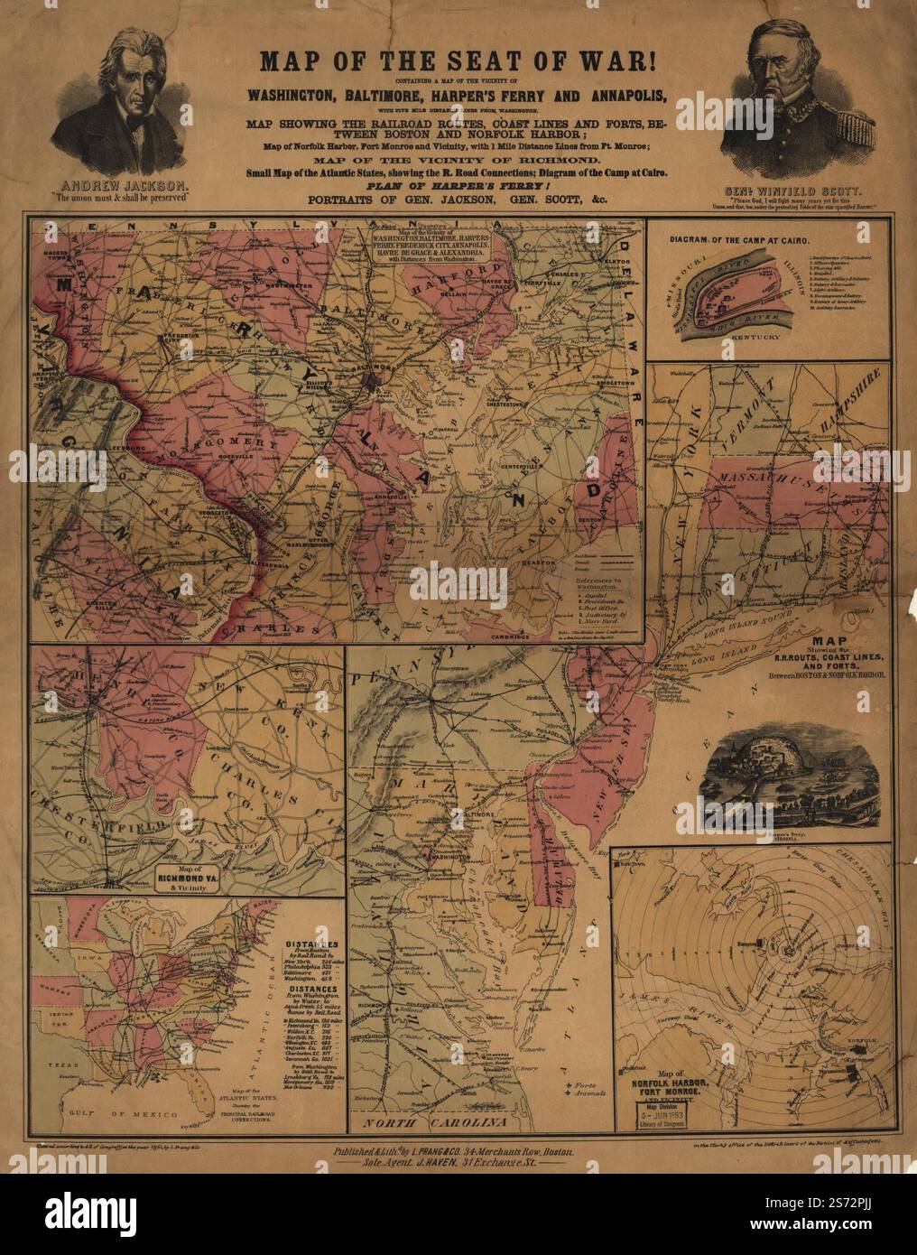 Map of the seat of war! 1861 by Louis Prang and Company Stock Photo - Alamy
