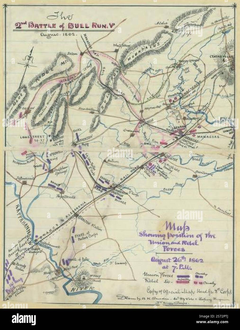 The 2nd Battle of Bull Run, Va., August 1862. Map showing position of ...
